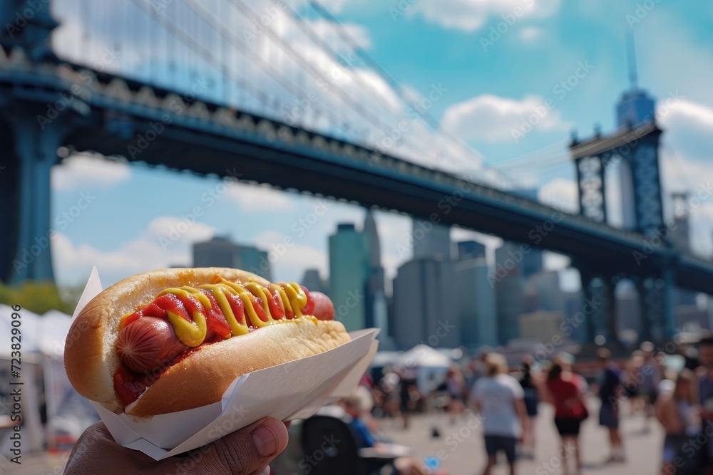 New York Bites: Classic Street Food Moment as a Vendor Serves an Iconic ...
