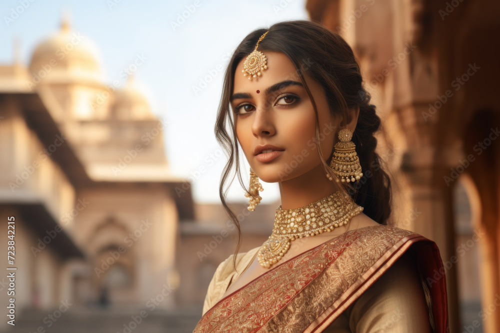 Indian ethnic beautiful young woman wearing traditional costumes and ...