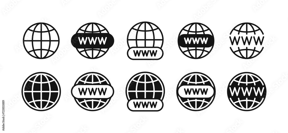 Website icon set with World globe. WWW icons with Earth globe sign ...