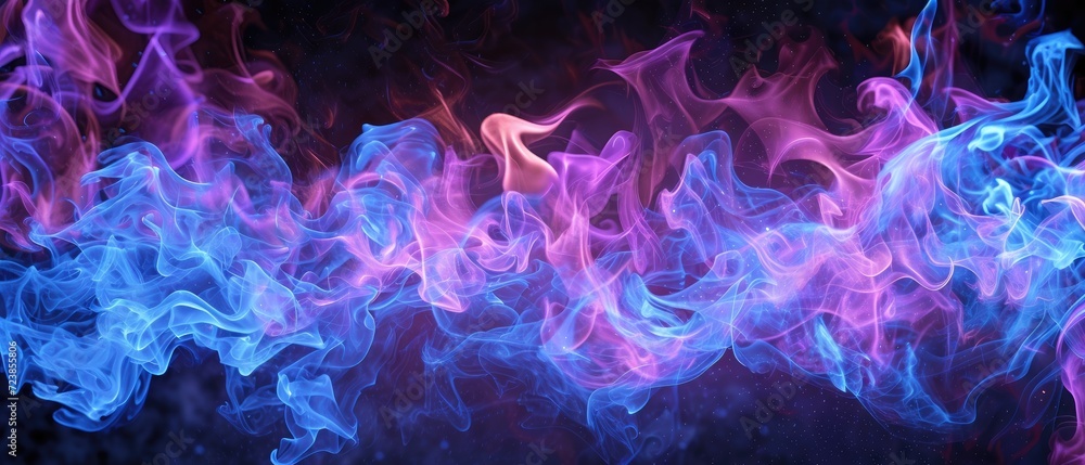 Tongues of blue and purple fire on clear black background, blue and ...