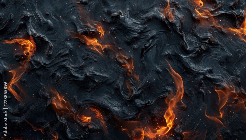 Red fire flames on black oil background, red flames and sparks ...