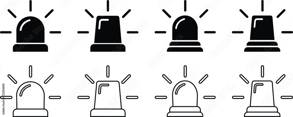 Black emergency flashers Siren icon set in flat or line style ...