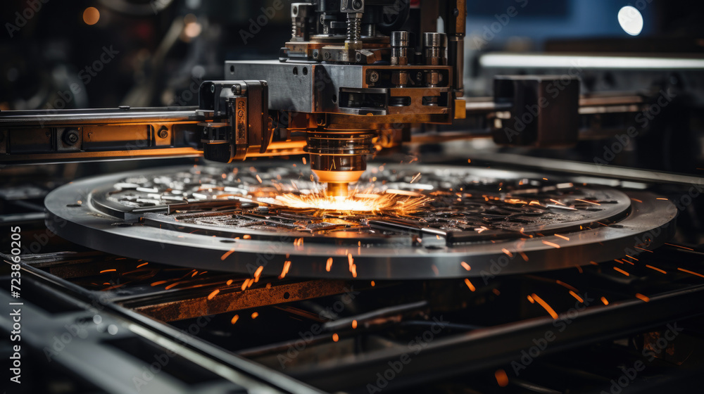 The fiber laser cutting machine cutting machine cut the stainless steel ...