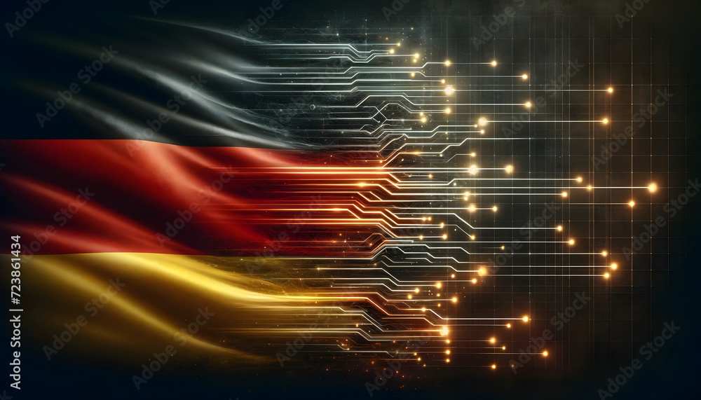 Digitalization in Germany. German flag goes over into digital data ...