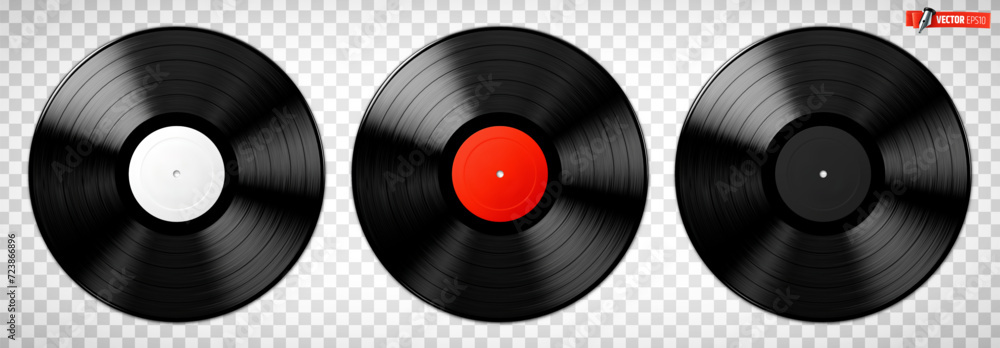 Poster Vector realistic illustration of vinyl records on a transparent ...