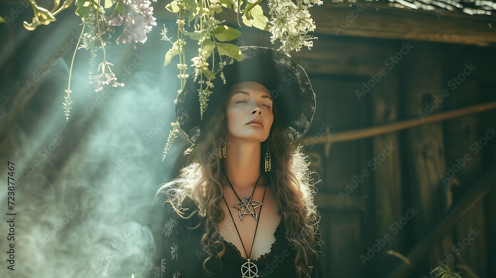 Beautiful gothic witch girl portrait, stock photography, spring equinox ...