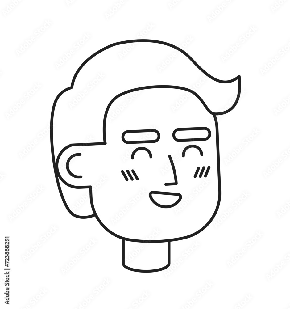 Laughing blond hair caucasian man black and white 2D vector avatar ...