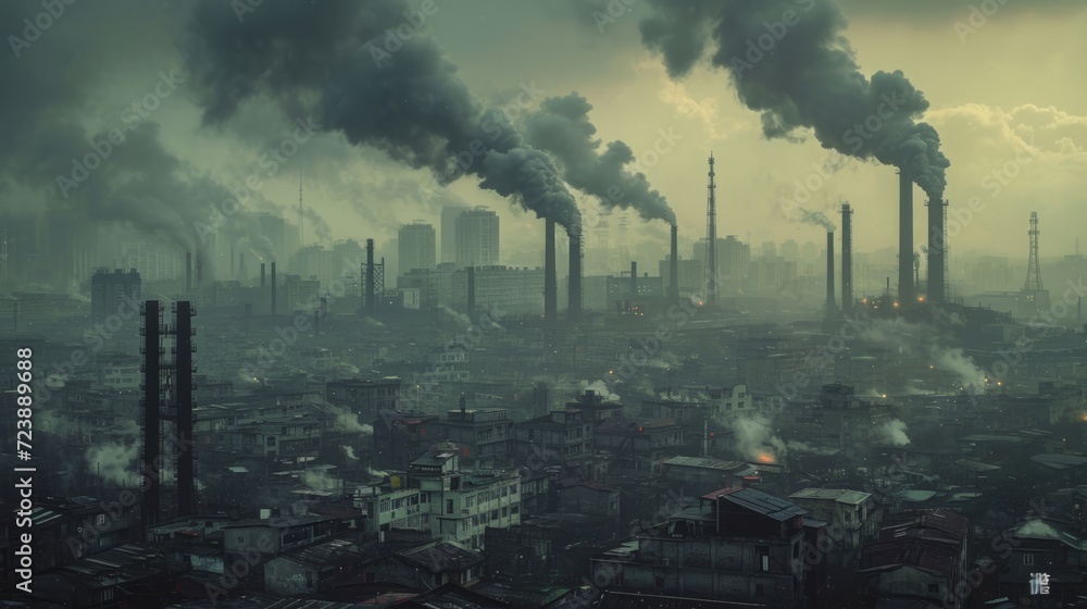 An industrial plant emitting toxic smoke into the atmosphere ...