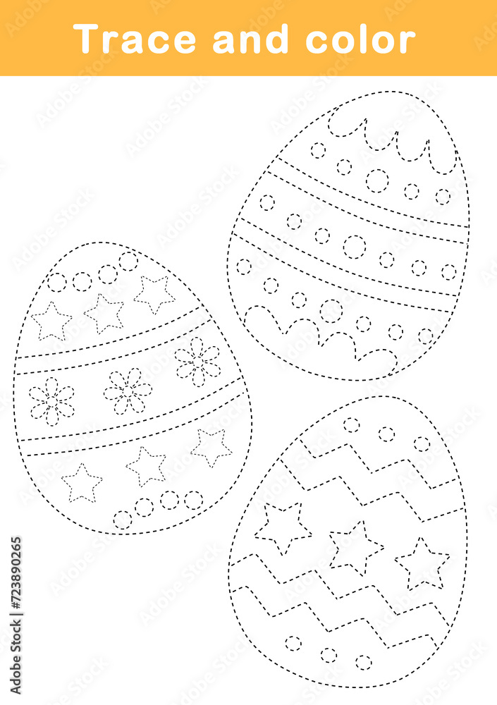 Trace and color cute Easter eggs. Easter egg tracing worksheet. Simple ...