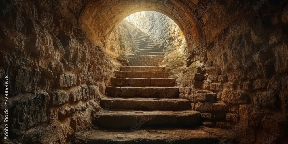 An Ancient Tunnel Beneath A Medieval Fortress With Stone Stairs Leading ...