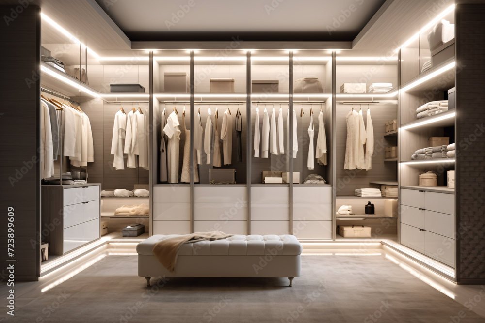 Modern luxury white walk in closet dressing room, minimal walk in ...