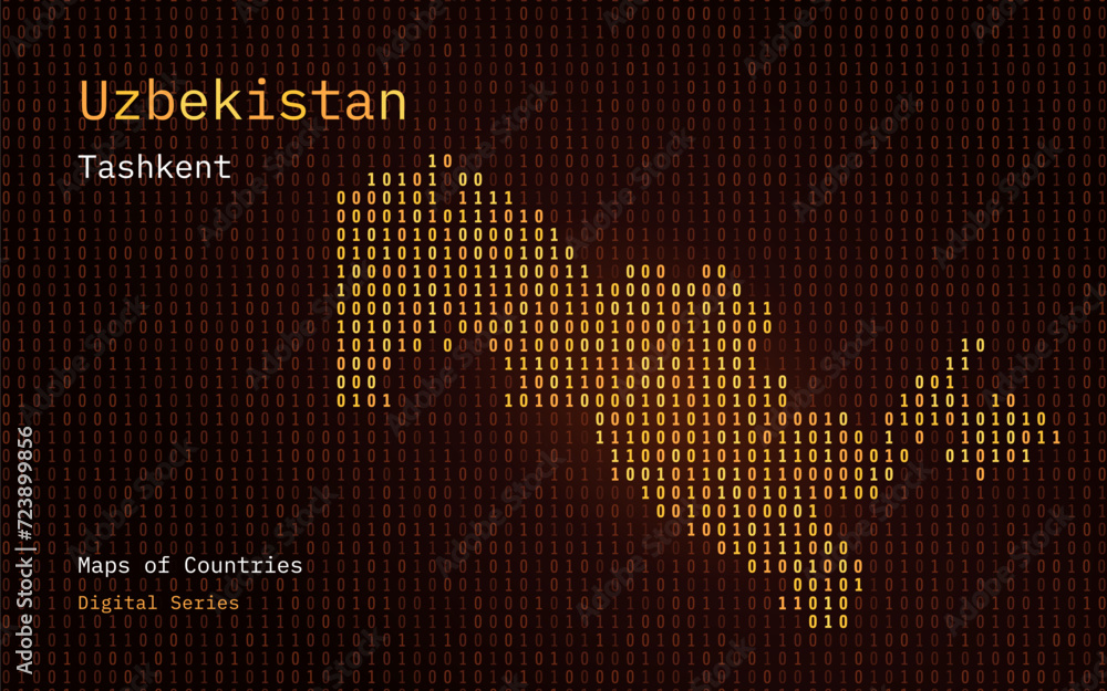 Uzbekistan Map Shown in Binary Code Pattern. TSMC. Matrix numbers, zero ...