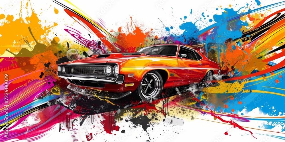 Vibrant Graffiti Art Featuring A Muscle Car Surrounded By Dynamic ...