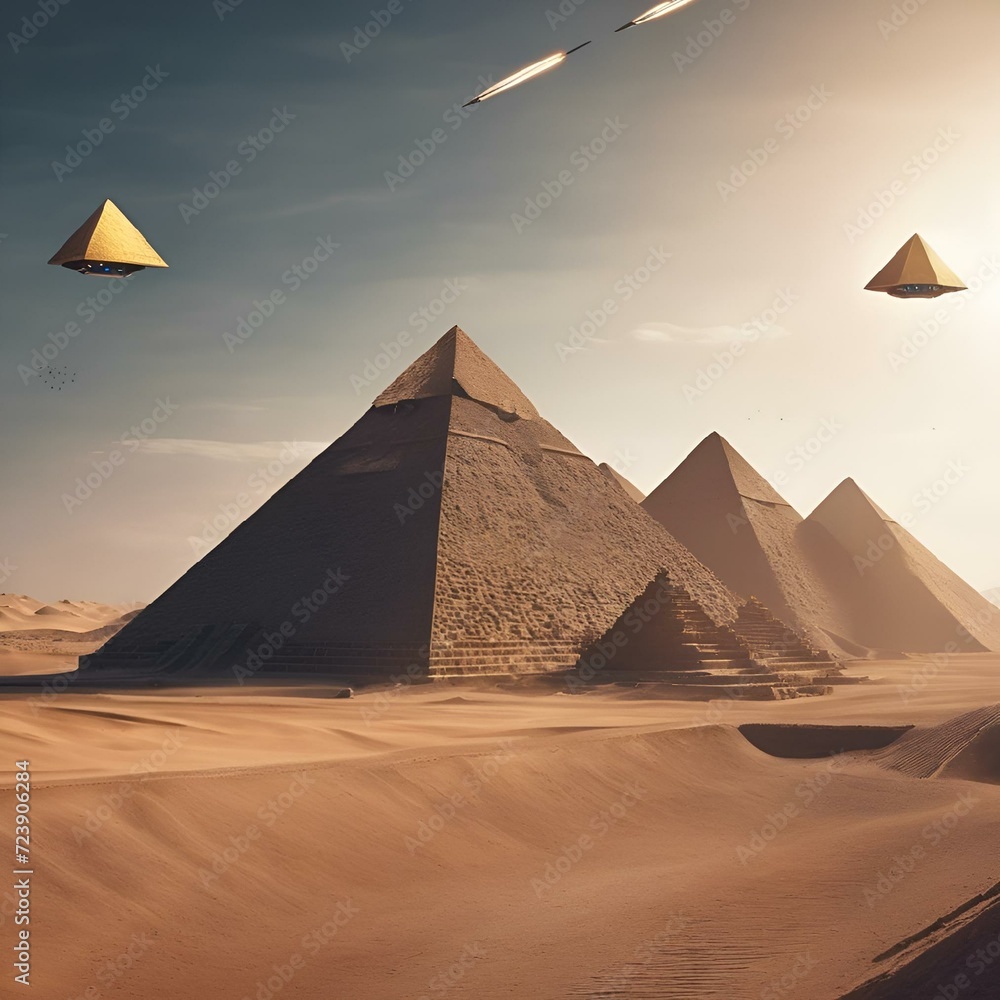 AI-generated illustration of Egyptian pyramids with surreal pyramid ...