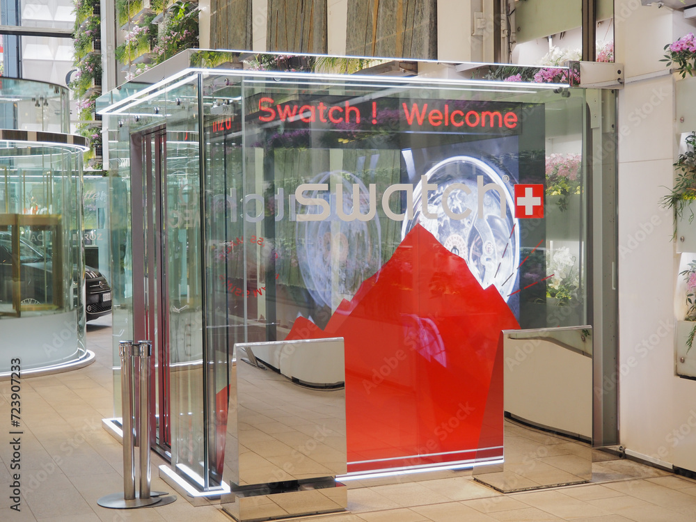 TOKYO, JAPAN - January 28, 2024: A Swatch store hydraulic elevator at ...