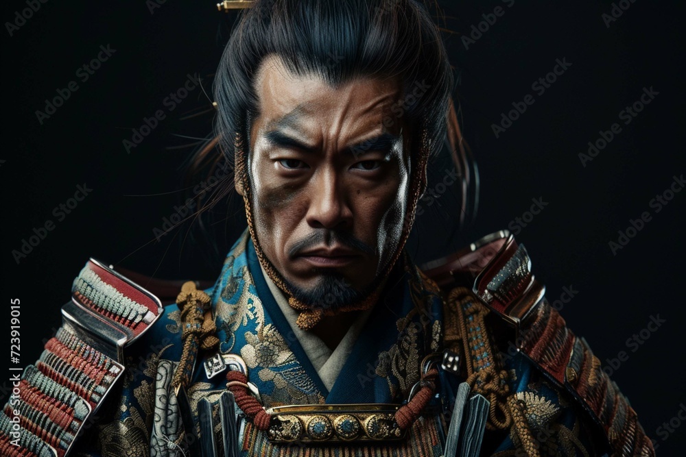 Generative AI illustration of confident male samurai in traditional ...