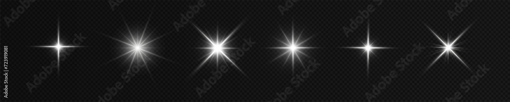 Stars bright white. Glow light effect. Transparent light effect sparkl ...