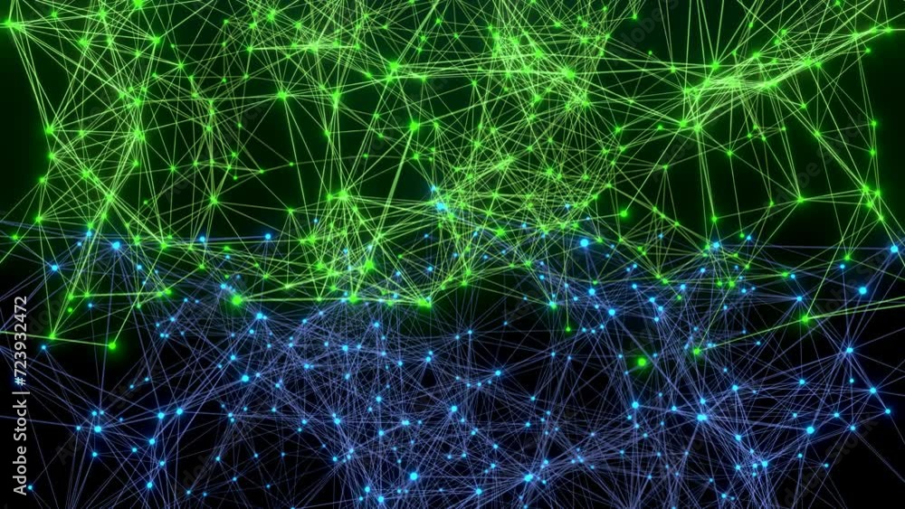 Polygon network in green and blue. Abstract plexus, science ...