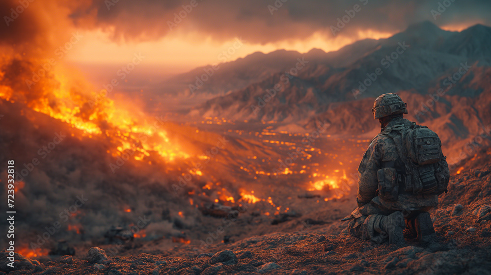 16:9 or 9:16 Tired frontline soldiers on the front lines of war. Stock ...