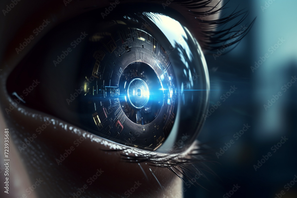 Technology, sci-fi concept. Woman portrait with futuristic glasses ...