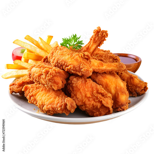 Crispy fried chicken broast with french fries on png background - Stock ...