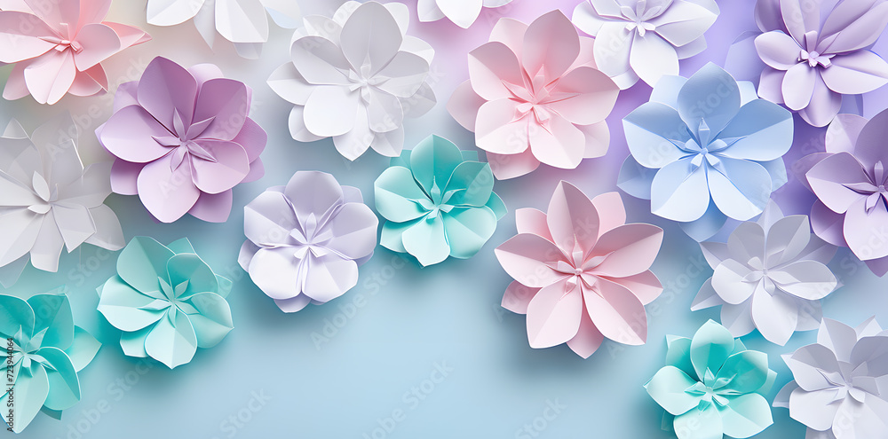 Paper shaped flower bouquet top view isolated on pastel background ...