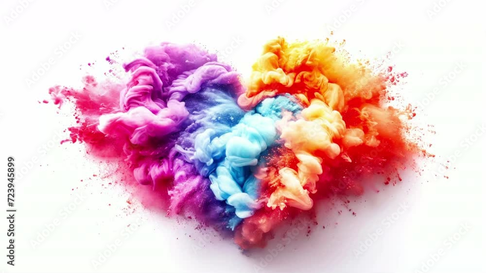 Vidéo Stock Beating heart shaped colorful explosion of Holi powder ...