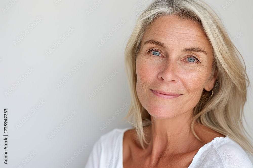 Skincare commercial model age more than 40, extremely realistic skin ...