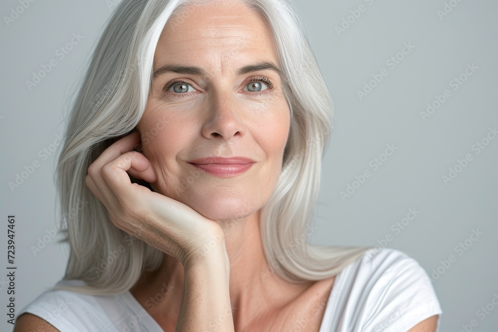 Skincare commercial model age more than 40, extremely realistic skin ...