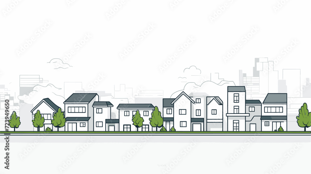 Vector scene depicting a modern residential neighborhood celebrating ...