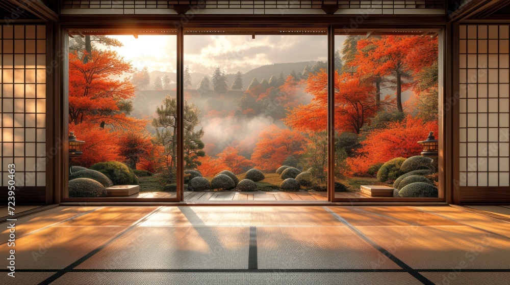ภาพประกอบสต็อก A vintage Japanese room background, featuring a ...