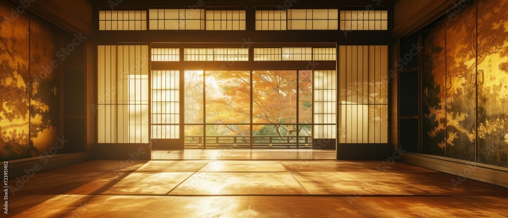 A vintage Japanese room background, featuring a traditional high-class ...