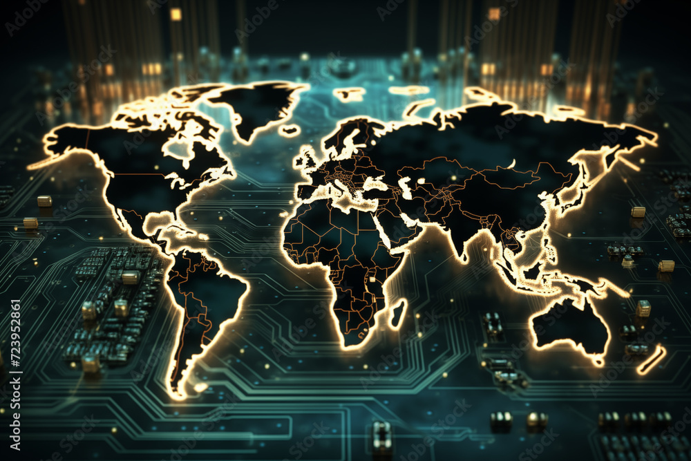 Map of the Continents of the World on a Printed Circuit Board PCB ...