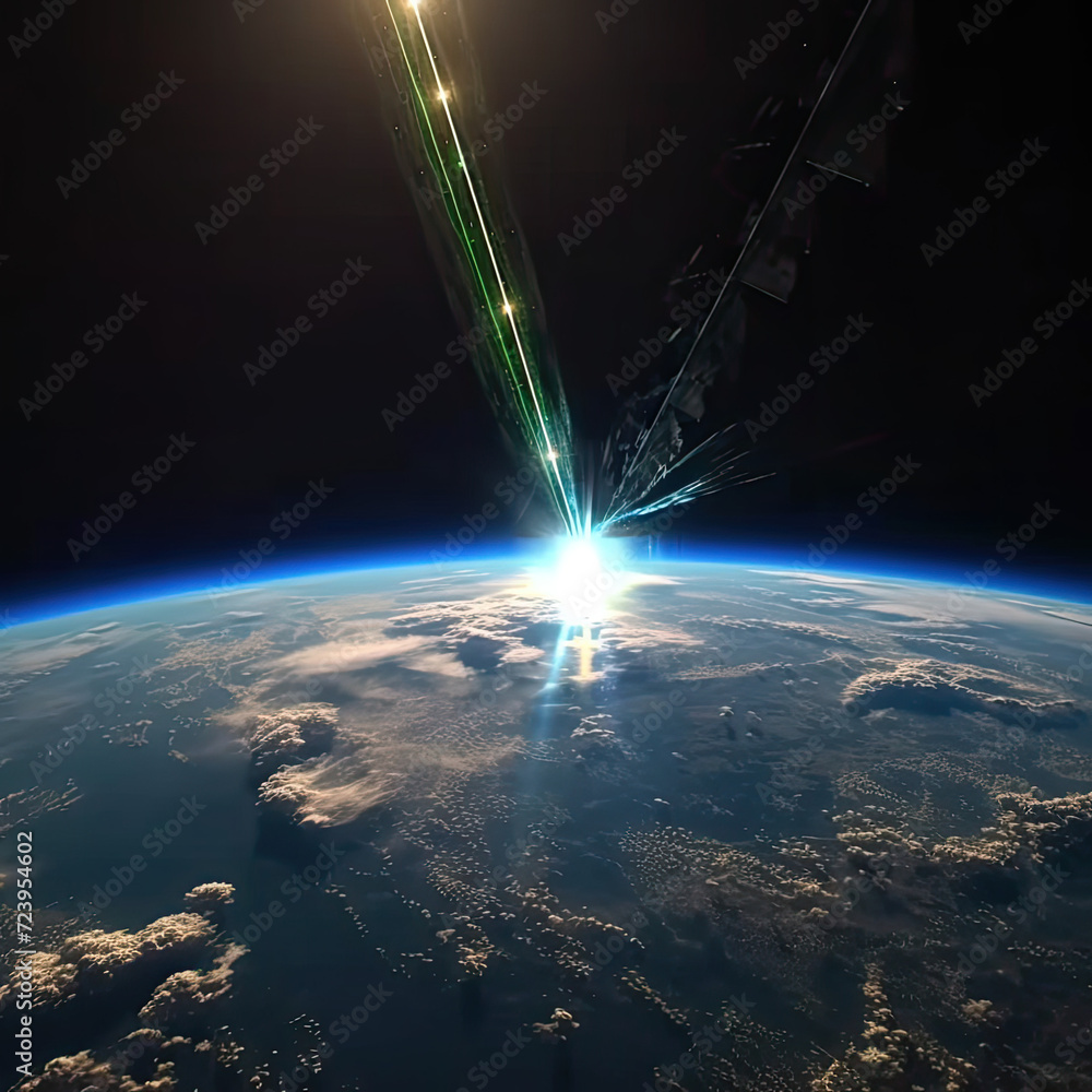 Laser Beam Transferring Energy From Space to Earth Stock Photo | Adobe ...