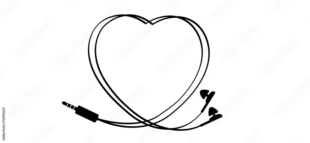 Cartoon ear plugs with love heart icon. For romantic music Earbuds sign ...