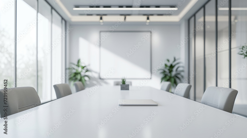 Interior of modern conference room with white walls, concrete floor ...