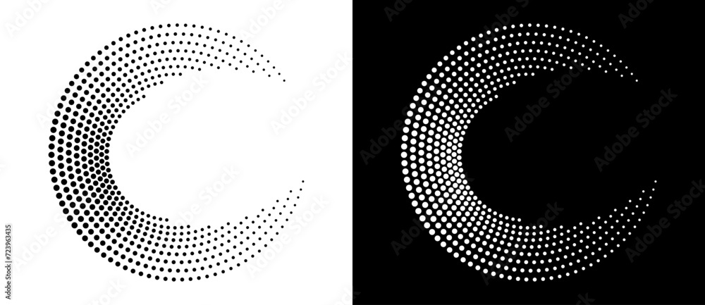 Modern abstract background. Halftone dots in circle form. Letter C like ...