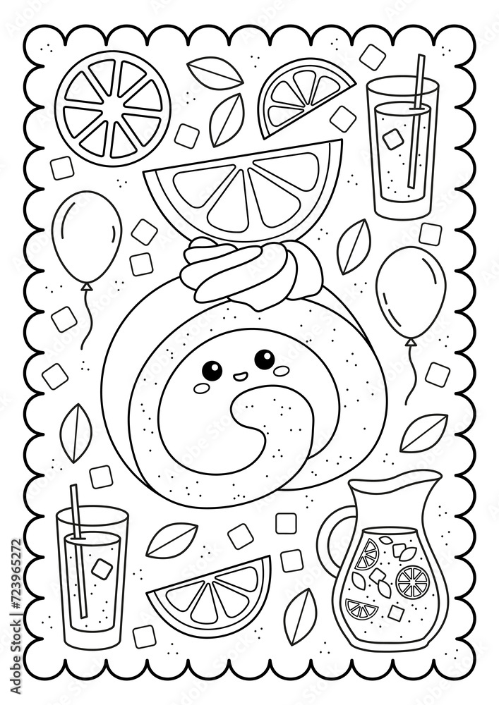 Cake roll. Citrus roll. Kawaii characters. Sweets, dessert. Cute ...