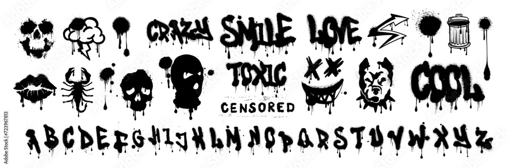 Graffiti Font Vector Urban Spray Alphabet Street Wall Hand Drawn