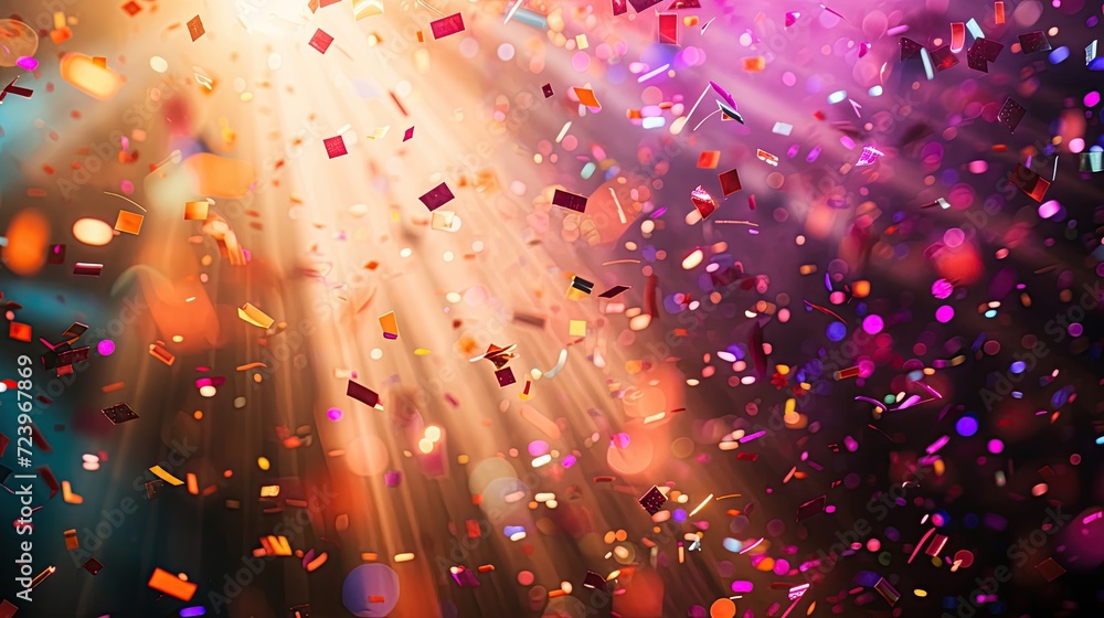 Iridescent confetti on an enchanting stage, central light beam, events ...