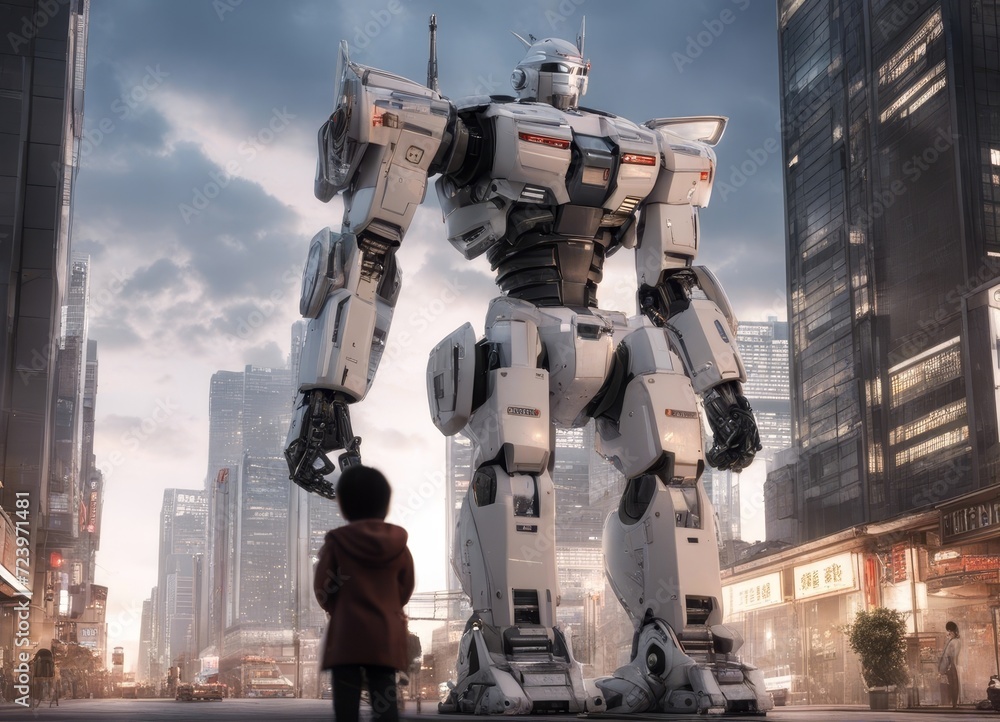 robot in the city Stock Illustration | Adobe Stock