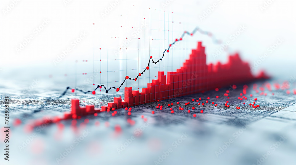 Tilt Shift Style Red Lines Chart on Vibrant Mosaic Background Stock ...