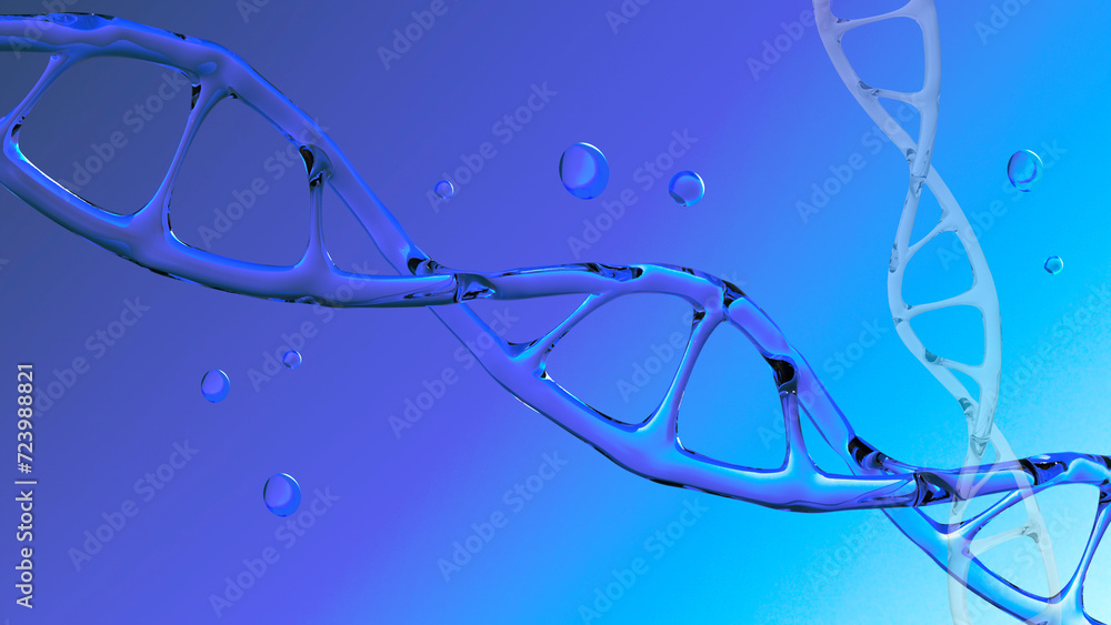 human dna structure with glass helix, deoxyribonucleic acid on blue ...