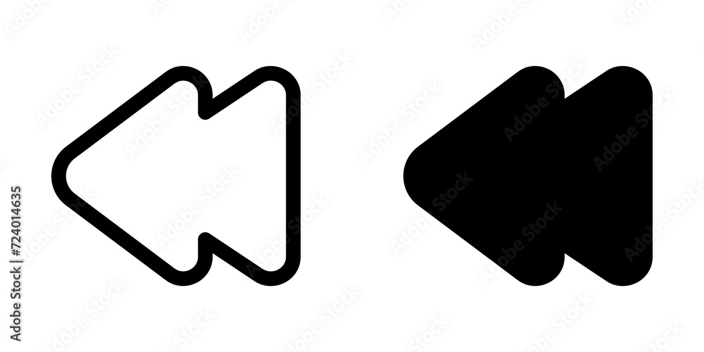 Editable vector rewind arrow icon. Black, transparent white background ...