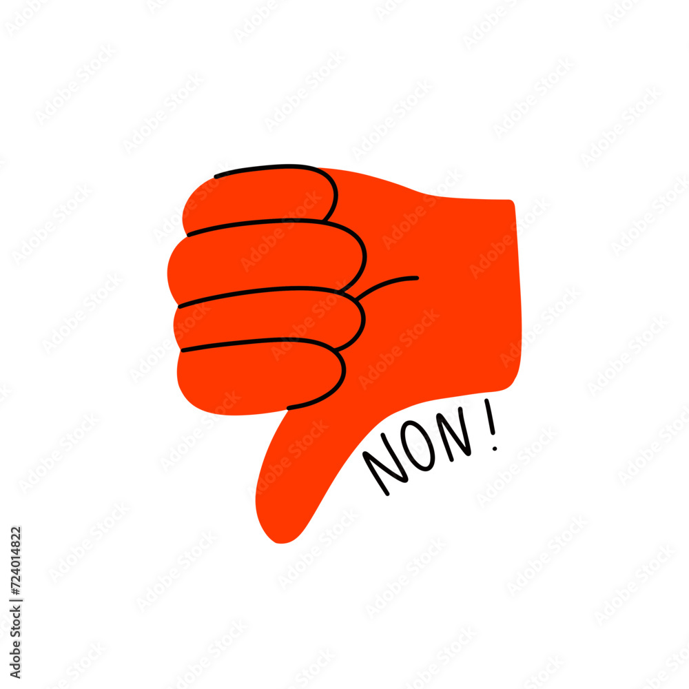 main avec un pouce en bas avec le mot non ! Stock Vector | Adobe Stock