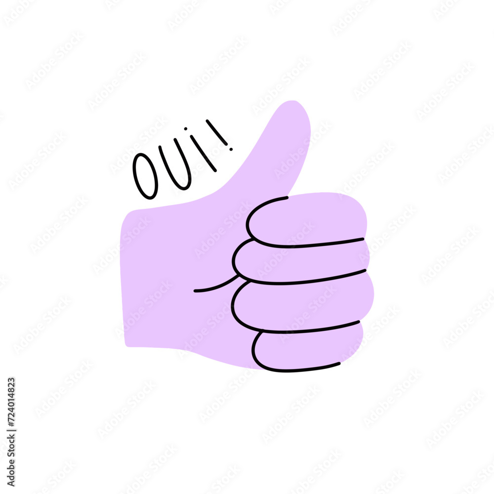 main avec un pouce en l'air avec le mot oui ! Stock Vector | Adobe Stock