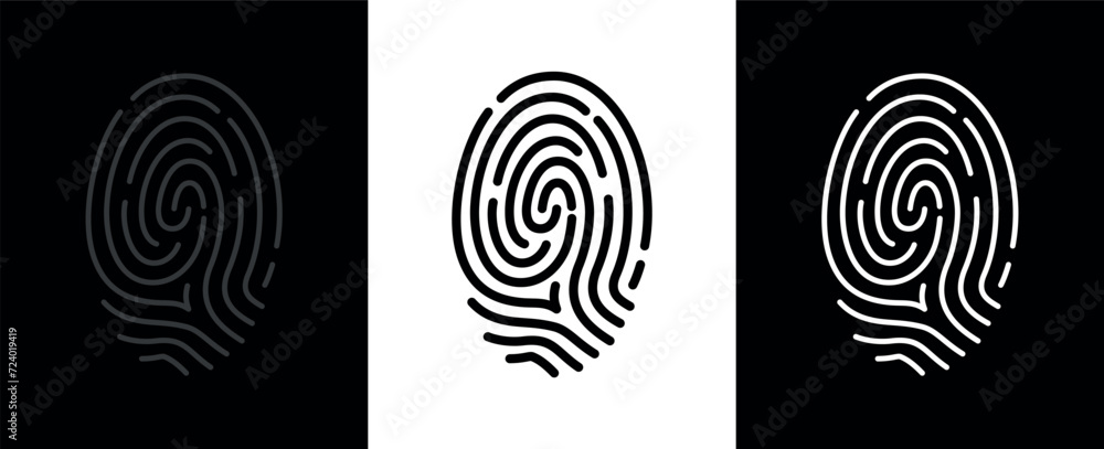 Fingerprint icons set (dactylogram). Identification, police or ...