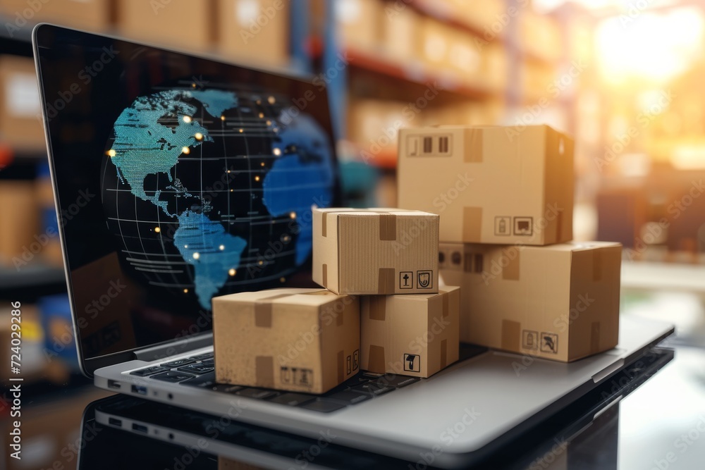 A conceptual image depicting the convenience of internet shopping and ...