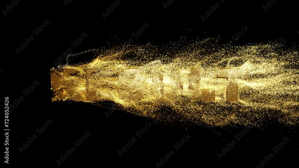 RESULT realistic 3d gold text with particle dust effect on black ...