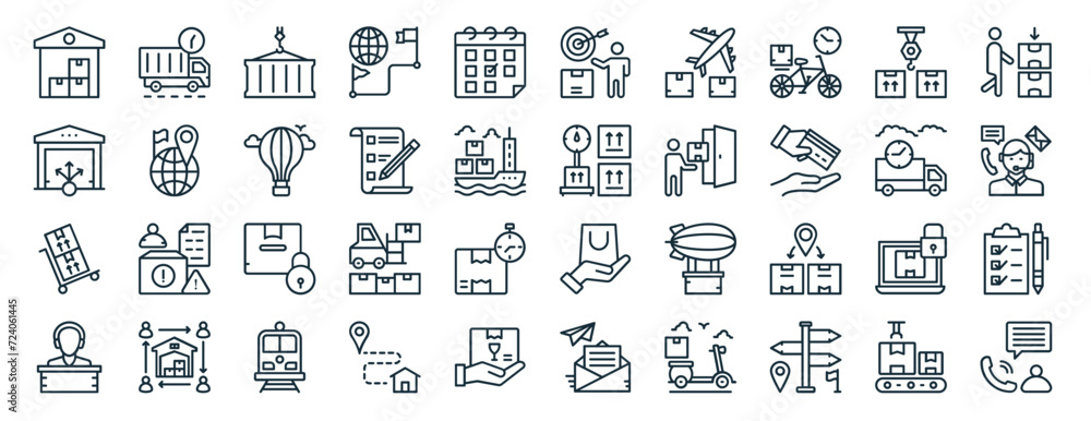 Vetor de set of 40 outline web logistics icons such as express delivery ...